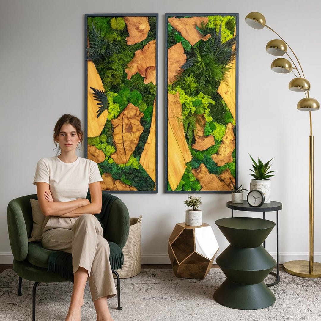 Olive Wood Moss Wall Art: Handmade Preserved Reindeer Moss Frame - Etsy
