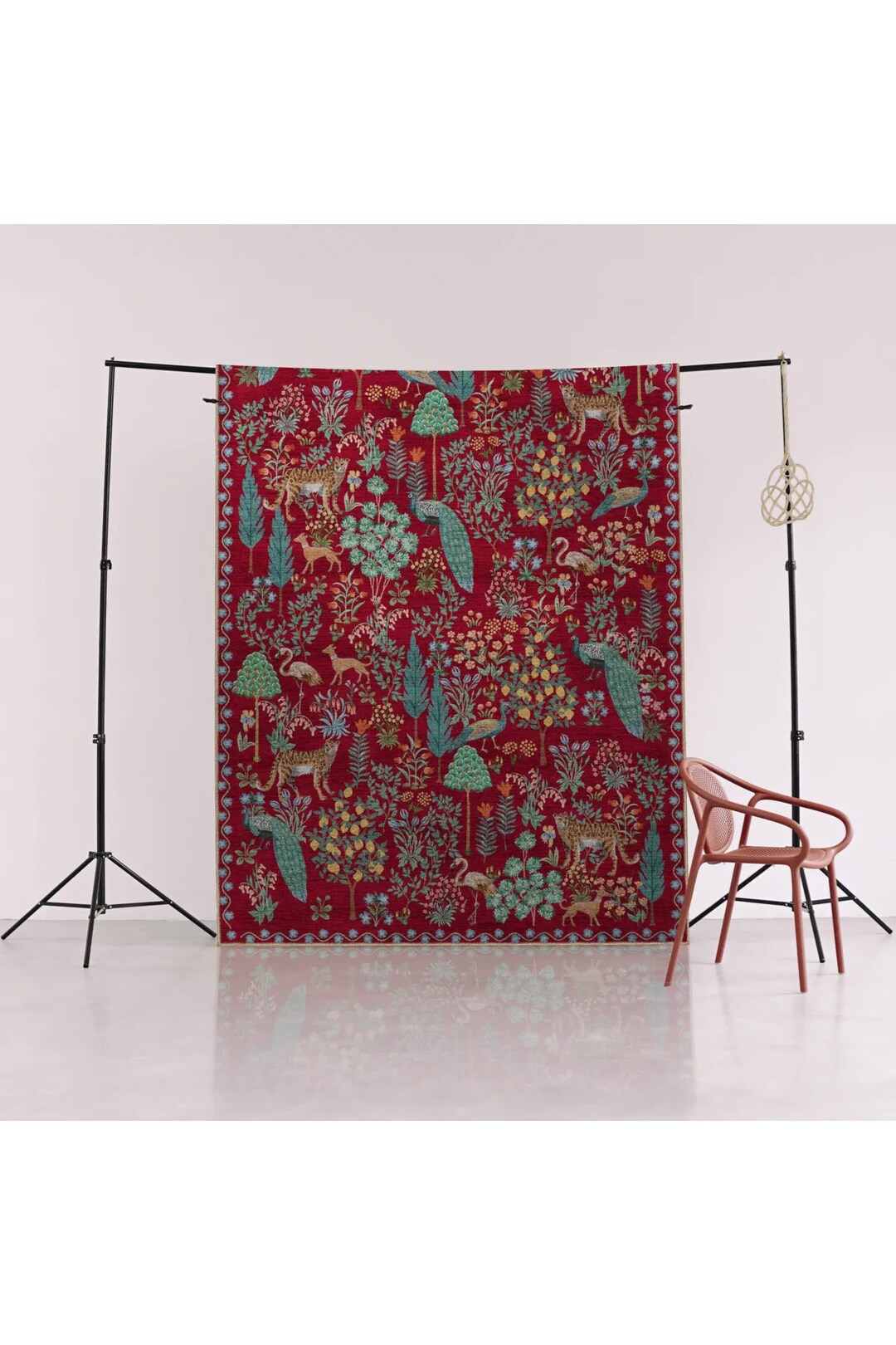 Floral Mira Red Pine Tree Botanical Theme Woven Base Carpet, Living ...