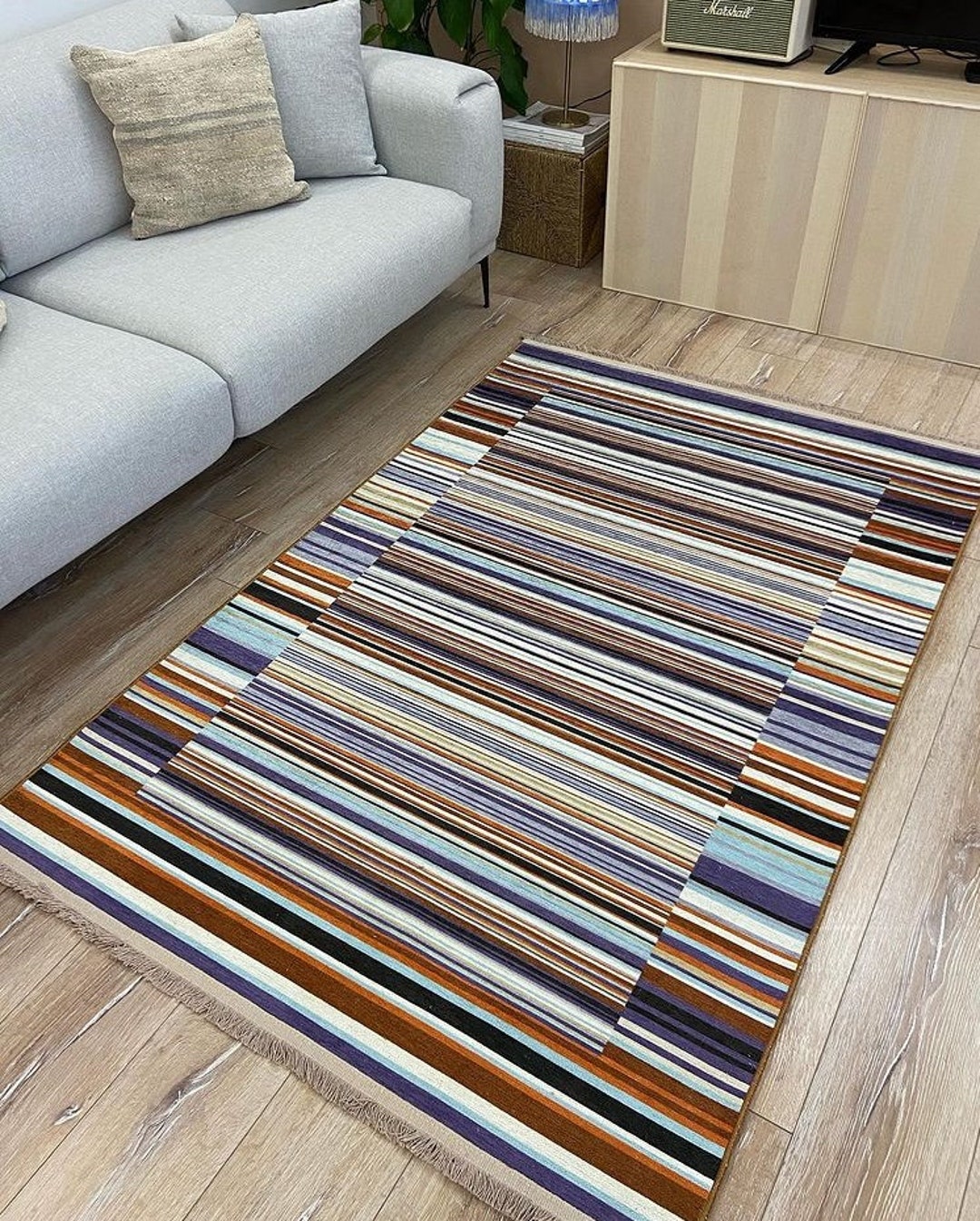 Solid Striped and Brown Rug, Entryway Rug, Kitchen Rug, Washable Carpet ...