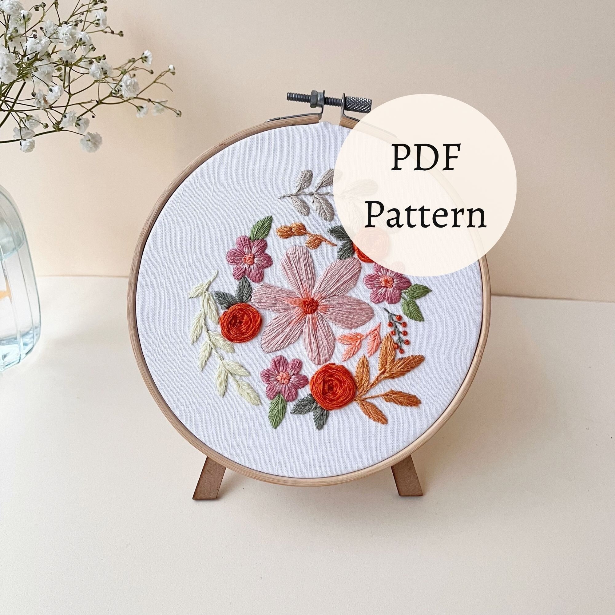 Printable Floral Embroidery Pattern – Rose & Tiny Flowers for Craft ...