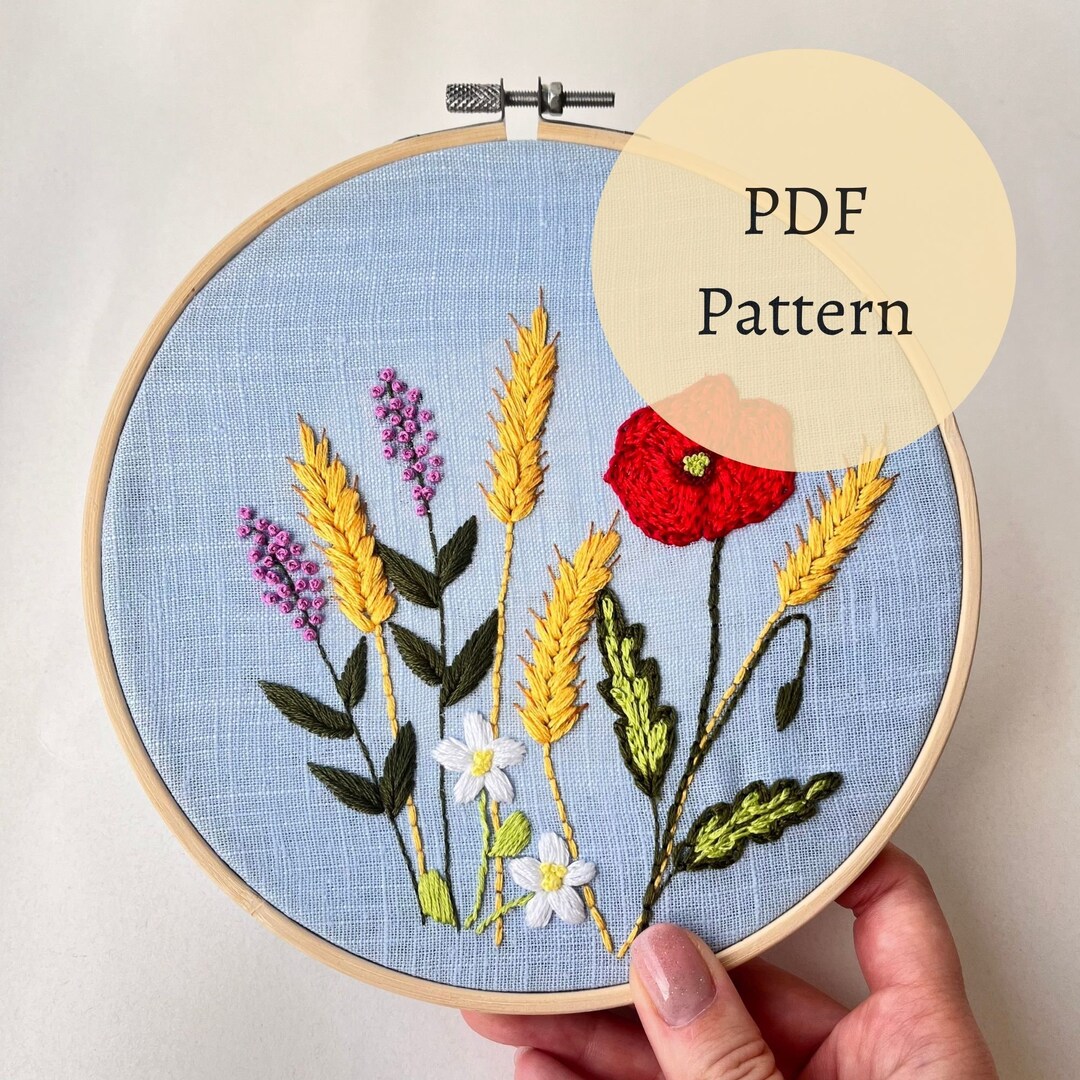 PDF Pattern - Wheat Hand Embroidery ,wild Flowers Compositions ...