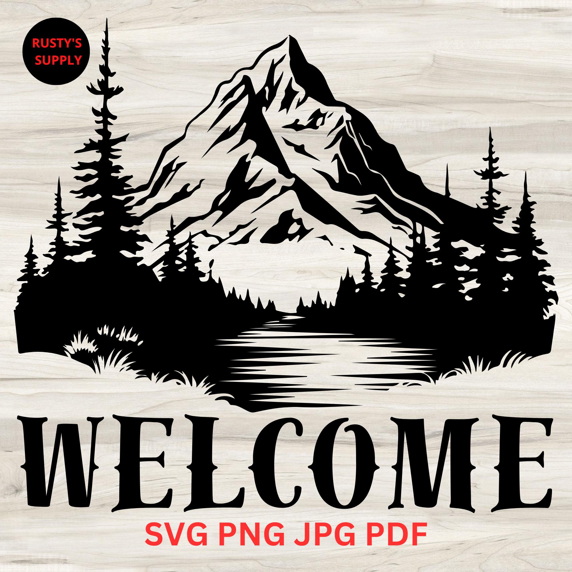 Welcome Mountain Scene SVG Mountain and Tree Scene SVG Mountain Scene ...