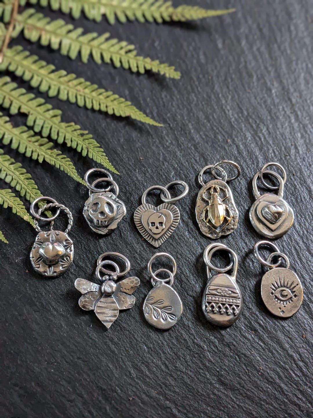 Pebble Charms, Moon Charm, Bronze Heart Charm, Star Charm, Heart Charm ...