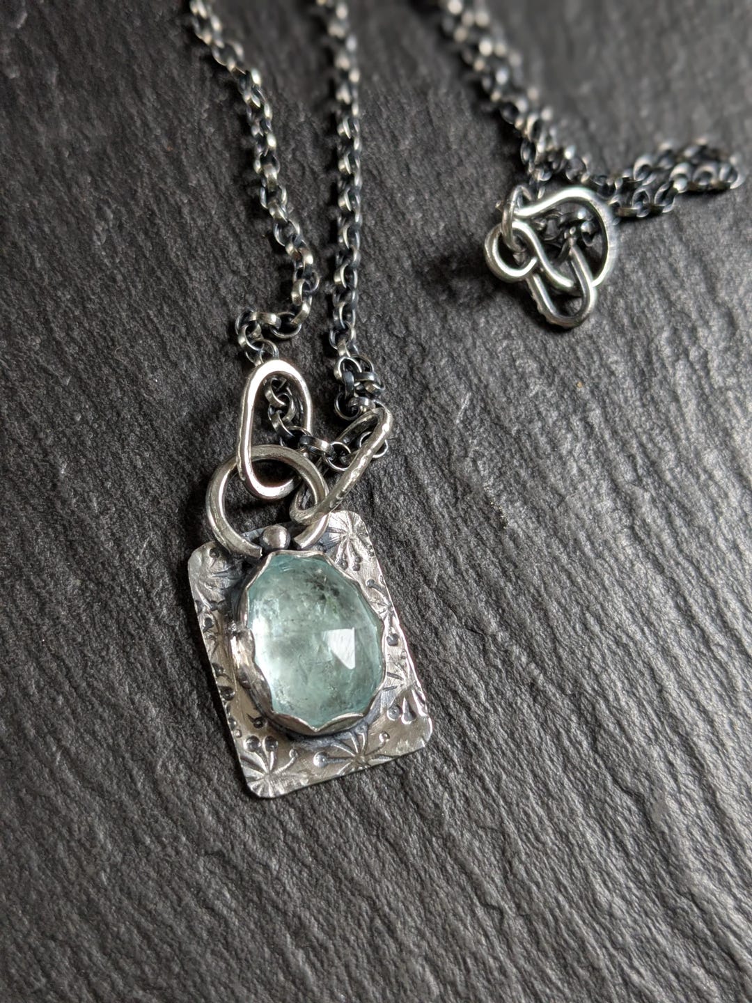 Sterling Silver Aquamarine Necklace Men