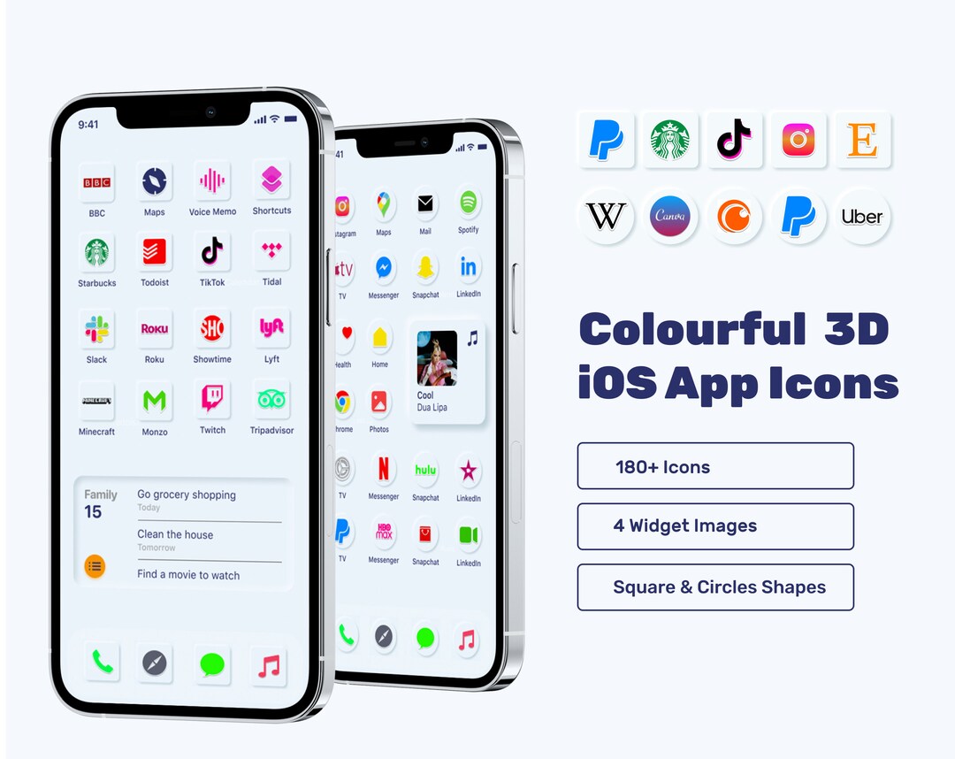 Colourful 3D Ios 16 App Icon Pack Theme Kit, White and Blue, iPhone App Icons, Ios 16 App Icons ...