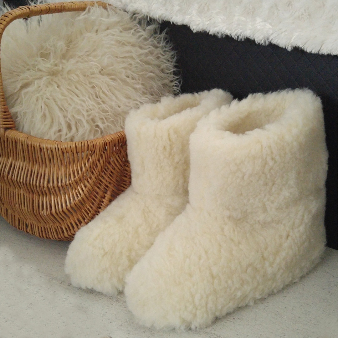 Wool Boot Slippers: Unisex Sheepskin Cozy Footwear - Etsy UK