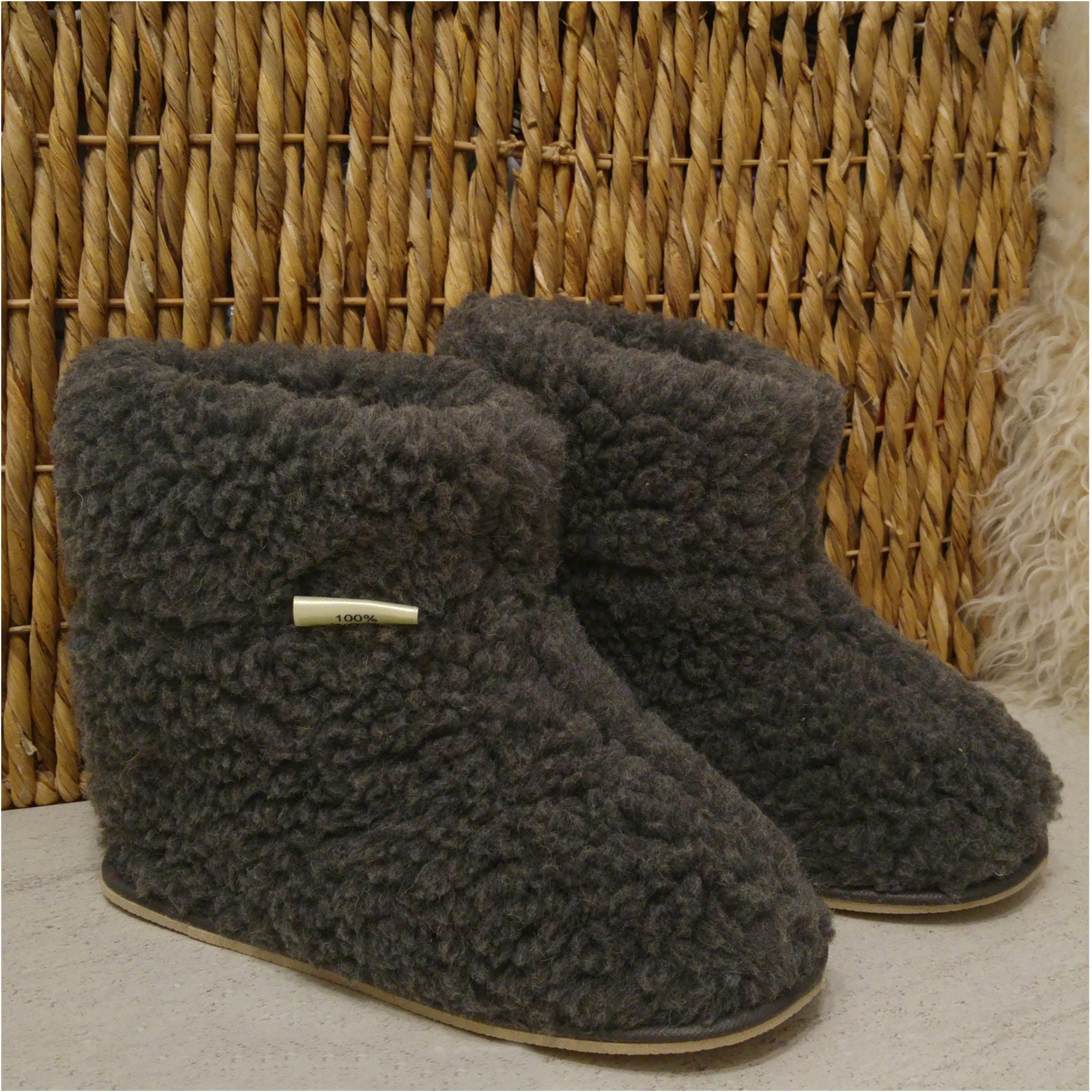 Hard Durable Sole 100% Sheep Wool Boots Cozy Foot Slippers Sheepskin ...