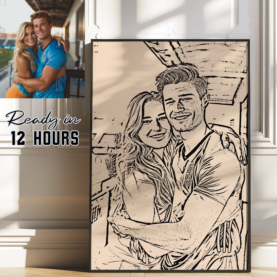 Personalized Couple Portrait | Custom Line Art Drawing | Couple Wall ...