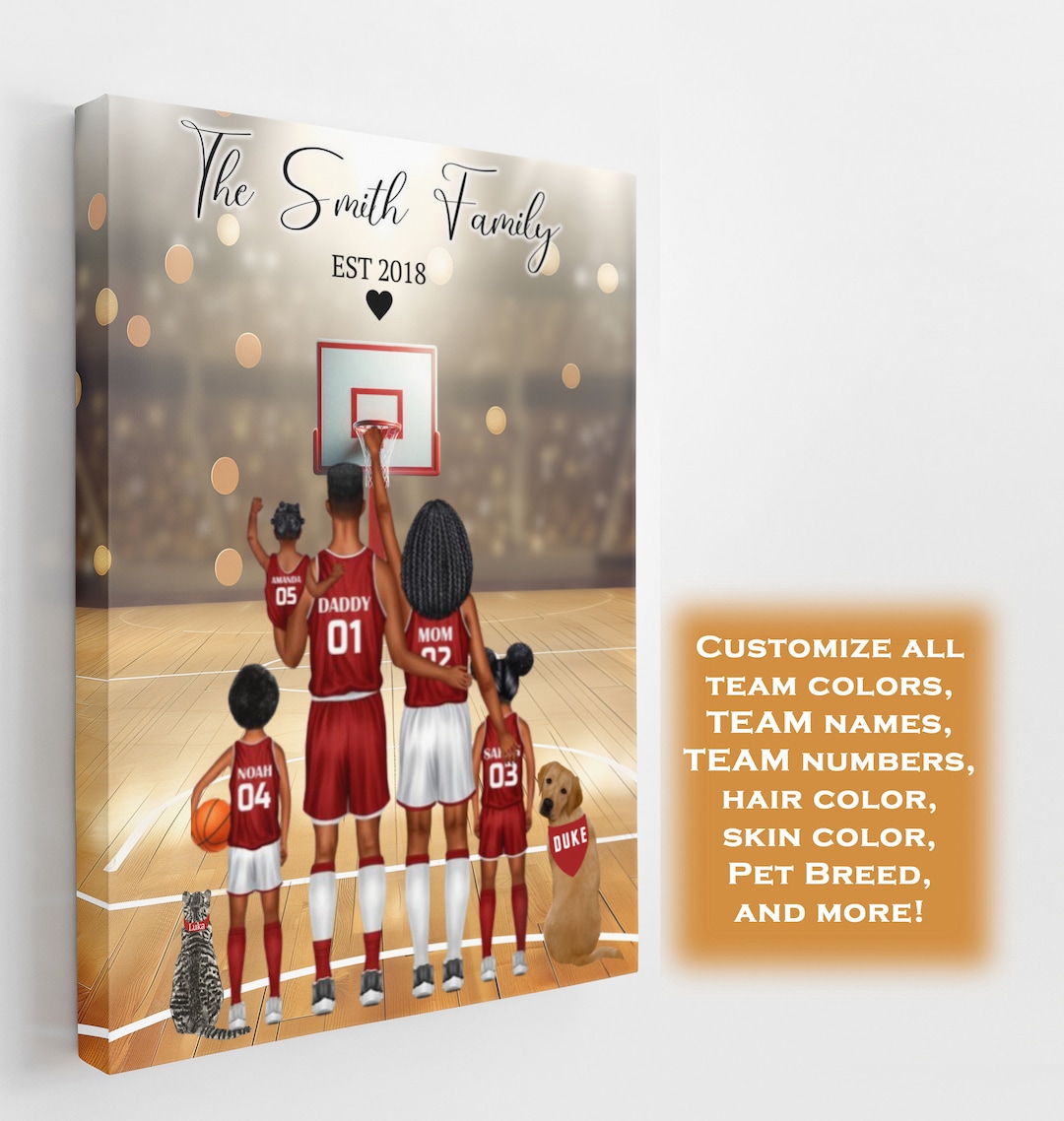Custom Basketball Family Portrait, Basketball Gift, Basketball ...