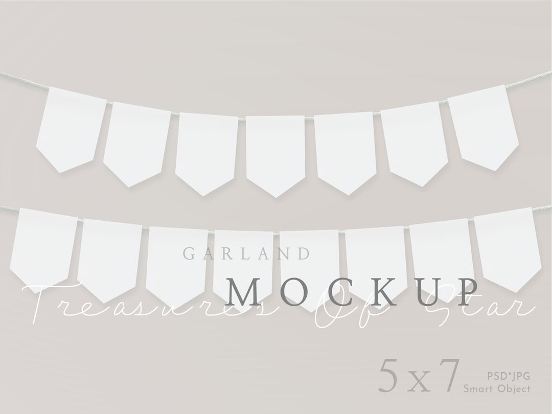 Flag Banner Mockup, Garland Mockup, Hanging Card Mockup, Bunting Mockup ...