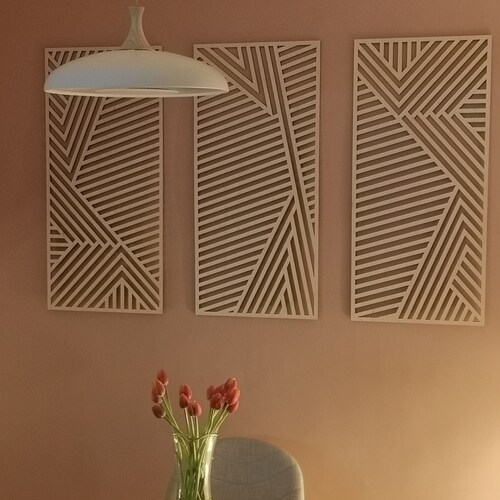 Geometric Lines Panel Set of 3 Wood Wall Art Decor Wooden - Etsy
