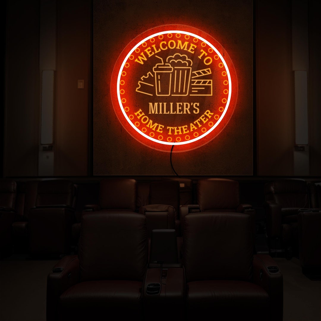 Custom Home Theater Neon Sign, Personalized Home Theater Sign, Home ...