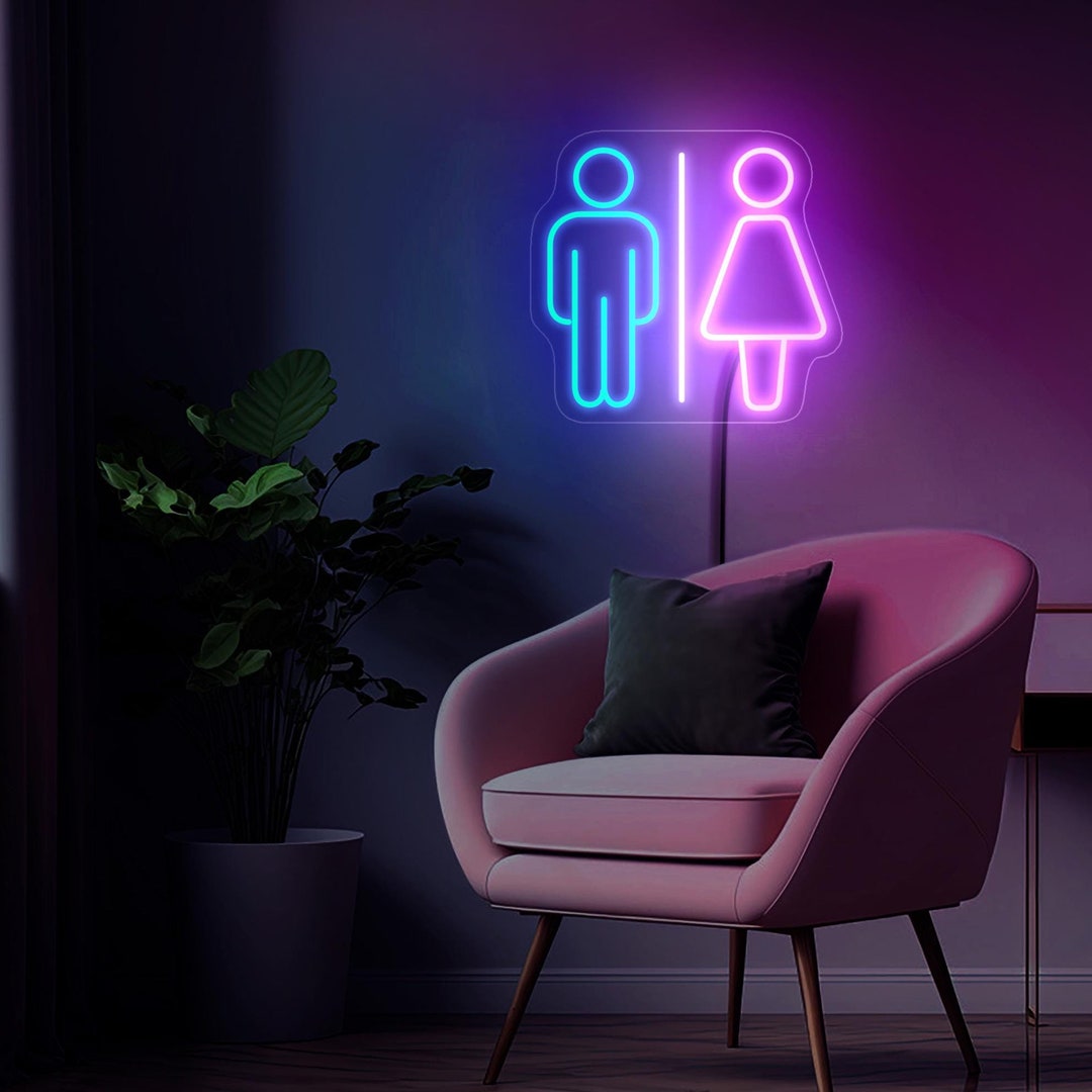 Toilet Neon Sign, Male Woman Toilet Led Sign, WC Neon Sign, Restroom ...