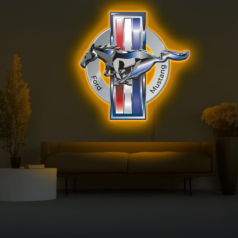 Mustang Neon Sign, Mustang Logo, Mustang Led Sign, Garage Neon Sign ...