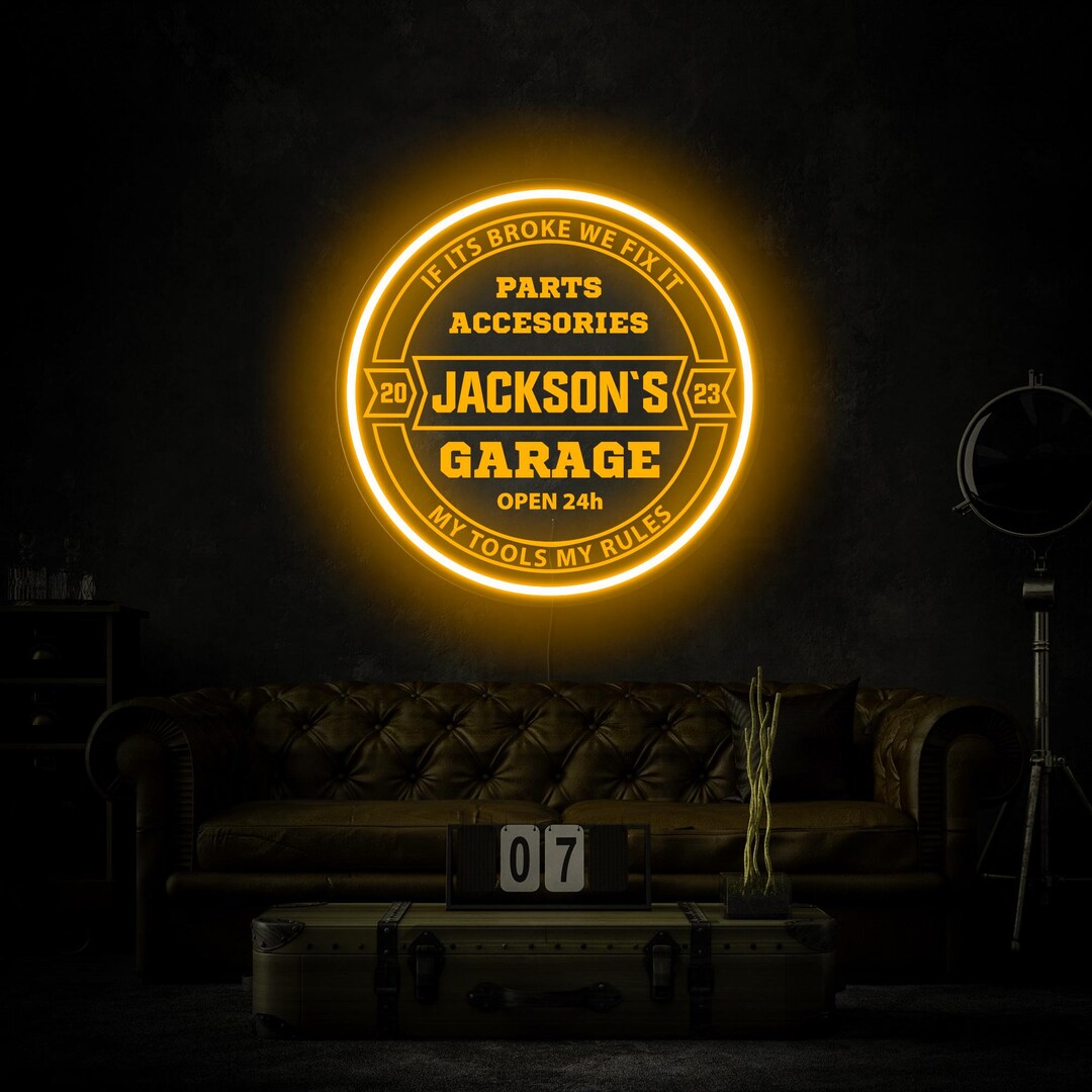 Personalized Garage Neon Sign, Custom Garage Signs Tools My Rules ...