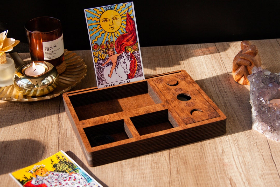 Tarot Card Deck Holder Wood, Witchy Tarot Card Storage Box, Tarot Deck ...