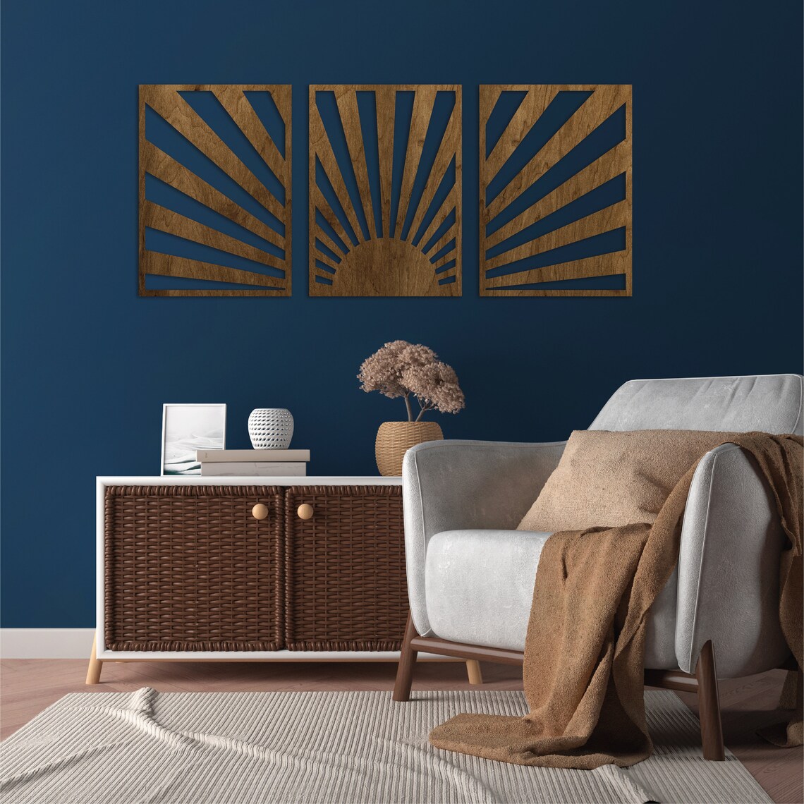 Wood Sun Wall Art Set of 3, Sunshine Wall Hanging, Sunset Wall Decor ...