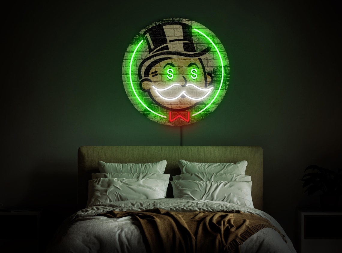 Monopoly Neon Sign, Monopoly Man Sign, Dollar Neon Sign, Game Room Neon ...