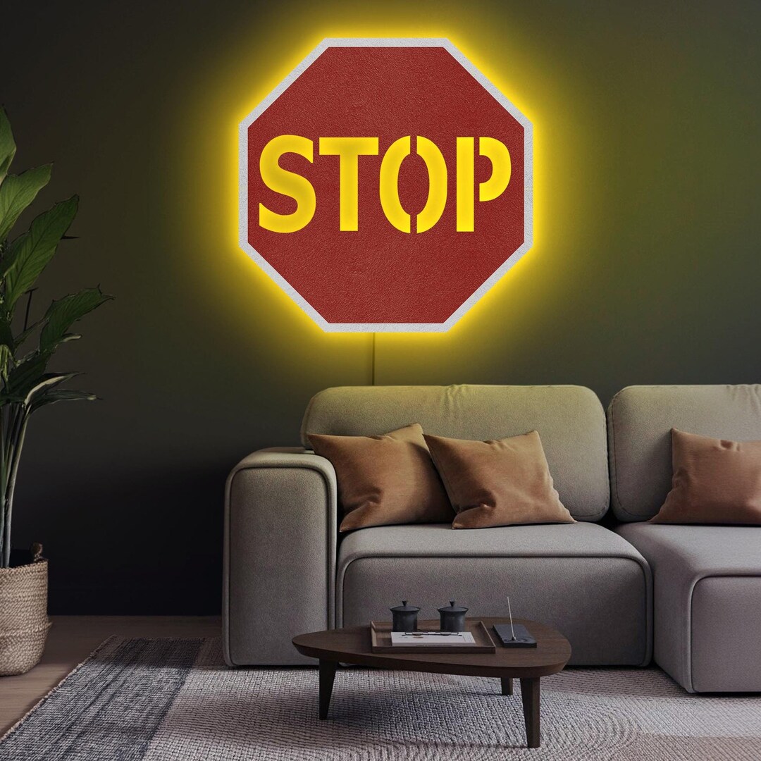Stop Neon Sign, Stop Road Led Sign, Road Sign Lighted, Stop Light Sign ...