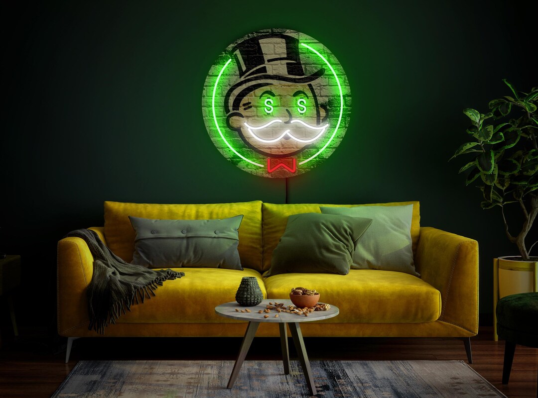 Monopoly Neon Sign, Monopoly Man Sign, Dollar Neon Sign, Game Room Neon ...