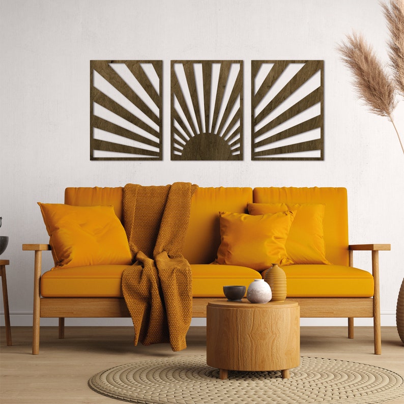 Wood Sun Wall Art Set of 3, Sunshine Wall Hanging, Sunset Wall Decor ...