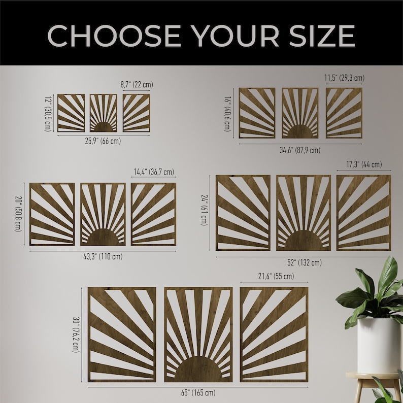 Wood Sun Wall Art Set of 3, Sunshine Wall Hanging, Sunset Wall Decor ...