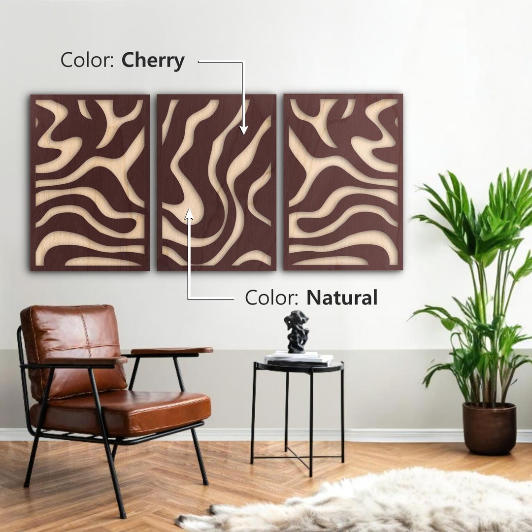 Set of 3 Abstract Wooden Wall Art, Layered Wood Wall Art, Modern Wood ...