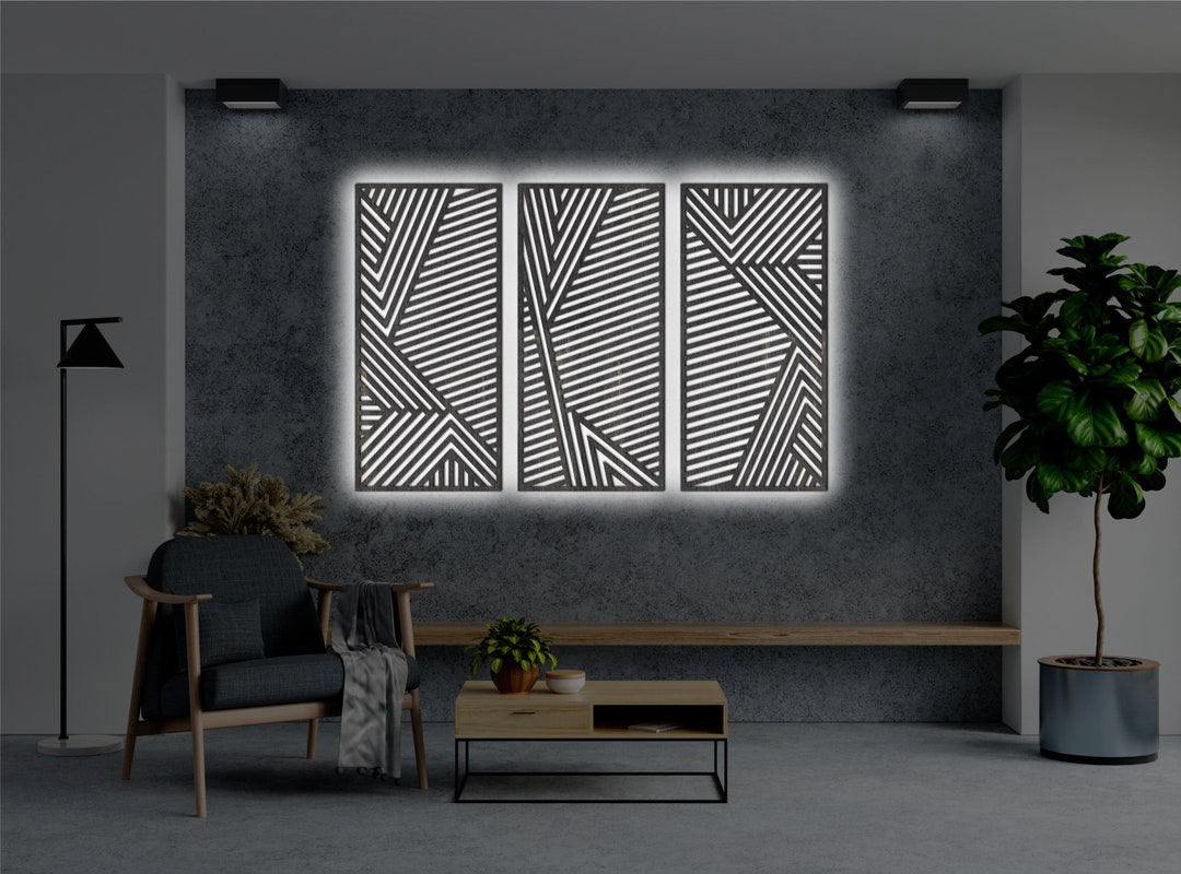 Geometric Wood Wall Art With Led, Geometric Wall Decor Led Lighted ...