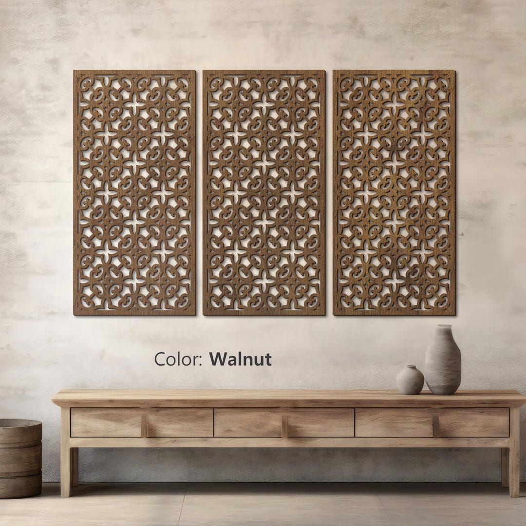 Moroccan Wooden Wall Panels, 3 Panel Wall Art,arabic Wood Art,wooden ...