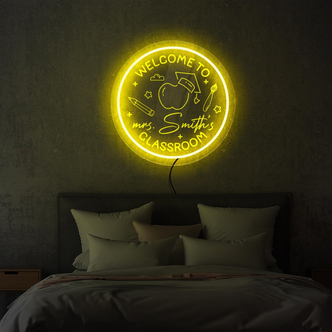 Teacher Name Neon Sign, Custom Teacher Name Sign, Teacher Welcome Signs ...