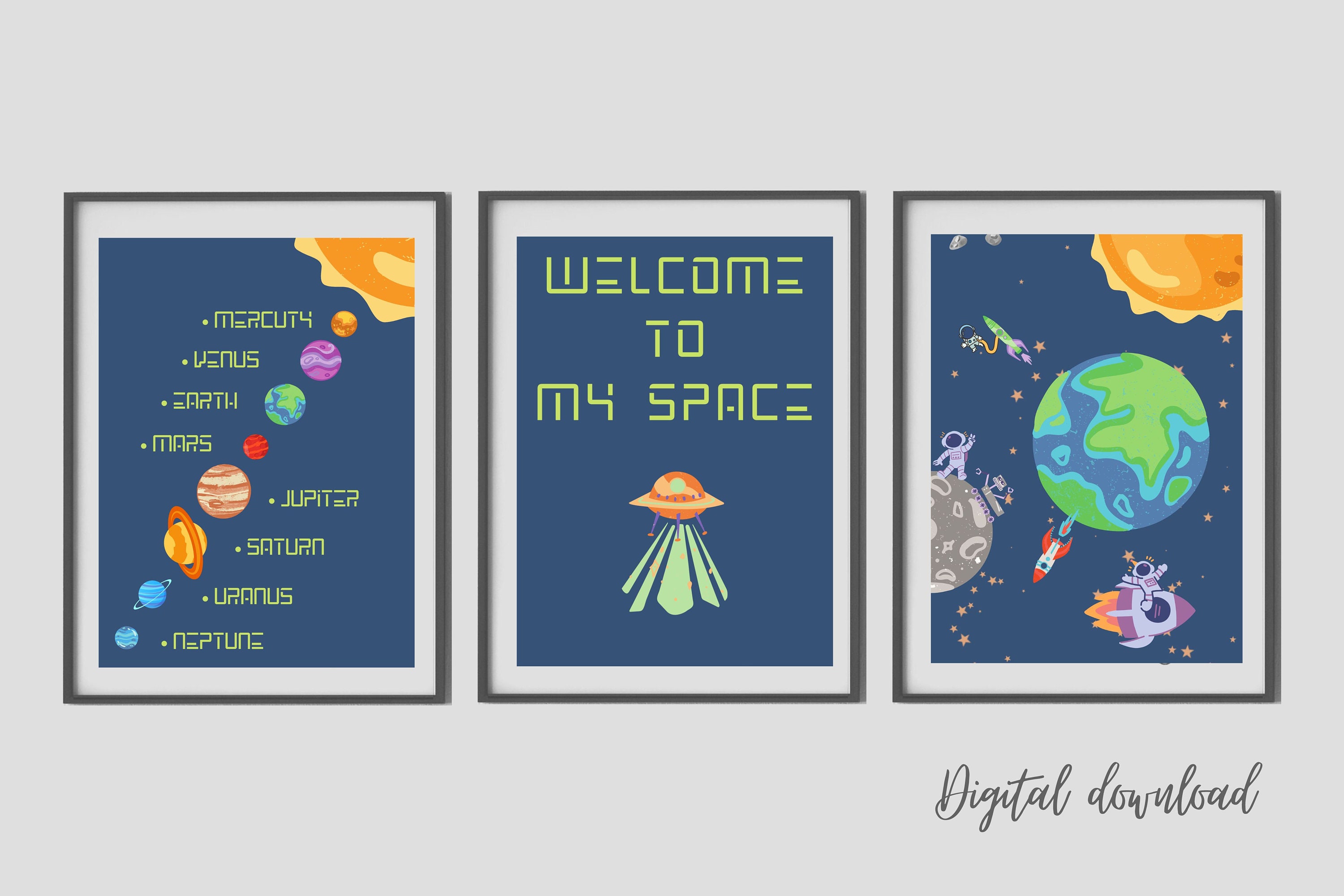 Space Theme, Astronaut Art, Outer Space, Moon Planets Stars Nursery ...