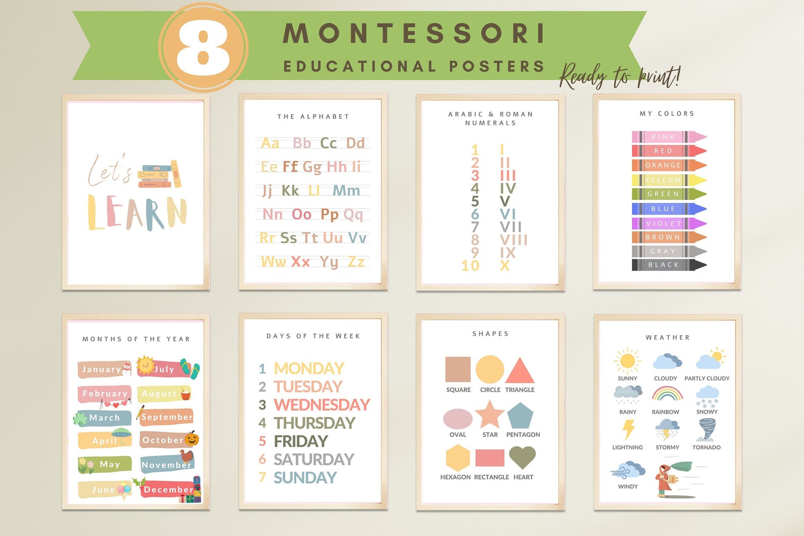 Set of 8 Educational Posters, Homeschool Prints,maria Montessori ...