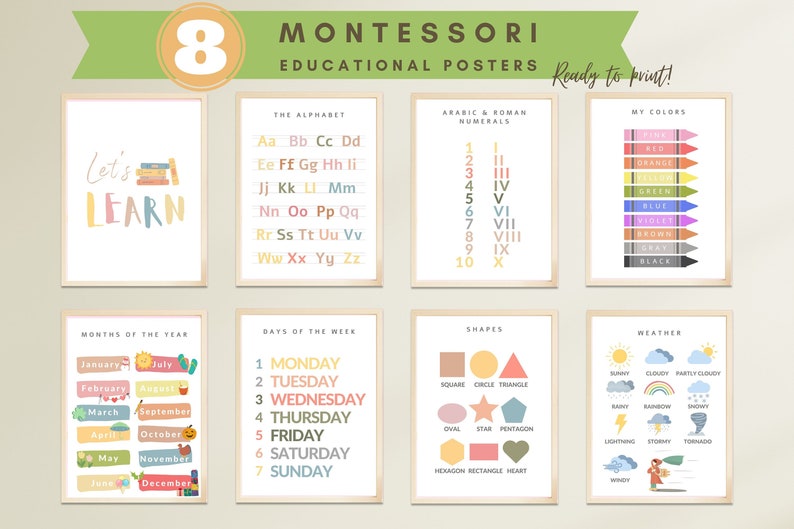 Set of 8 Educational Posters, Homeschool Prints,maria Montessori ...