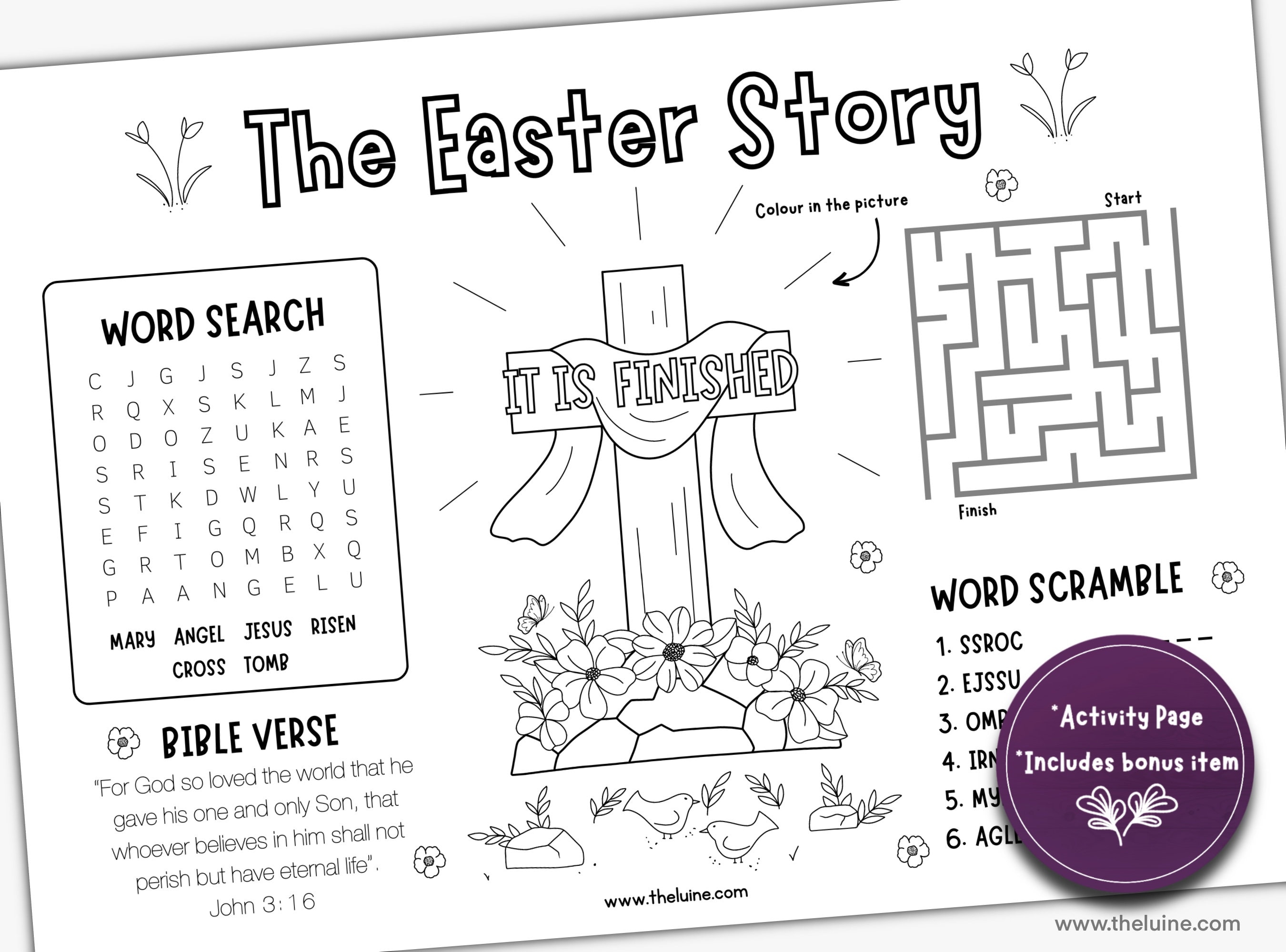 Easter Story Activity Placemat for Kids Bible Verse Activity Sheets ...
