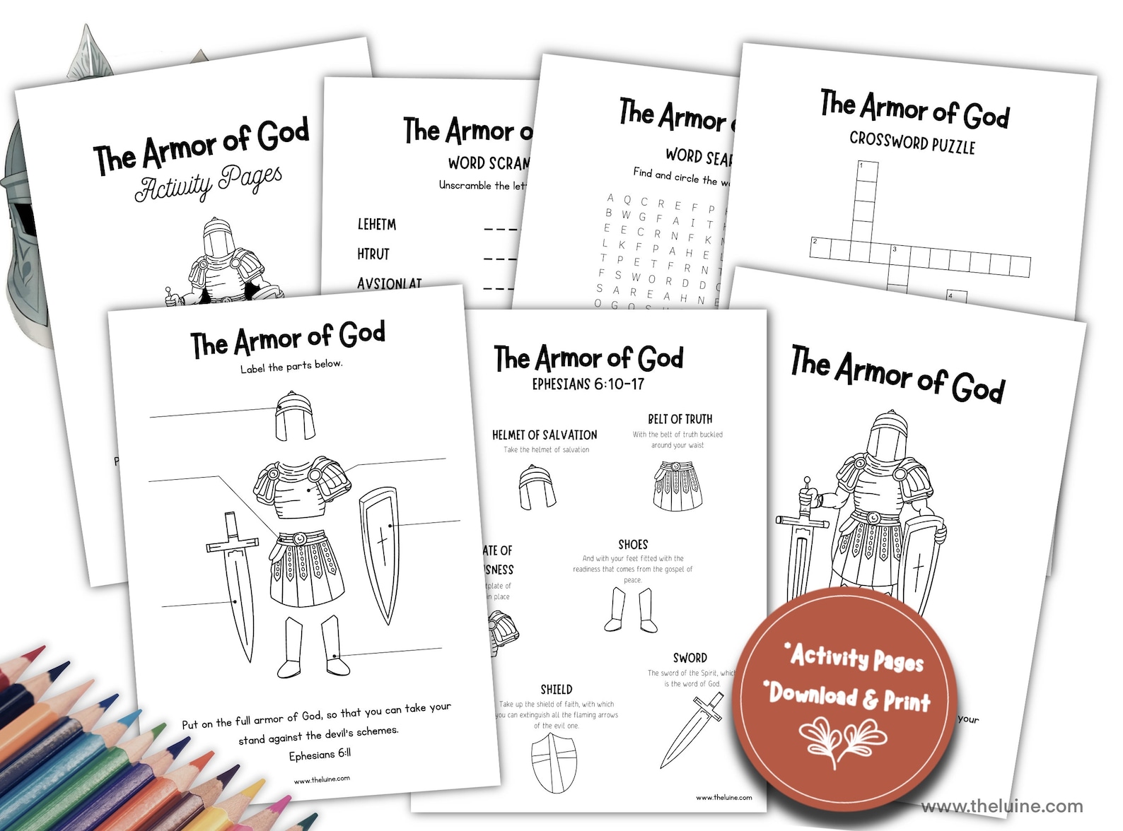 Armor of God Activity Pages for Kids Bible Verse Worksheets Printable ...