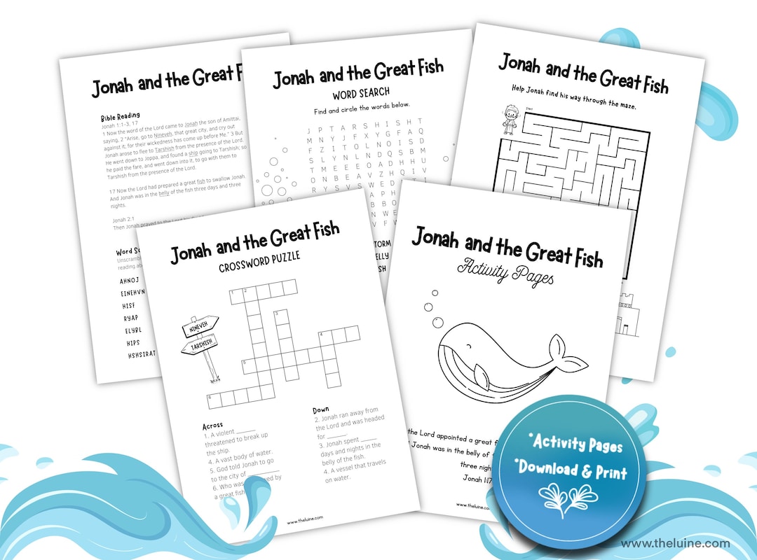 Jonah Activity Pages for Kids Bible Verse Worksheets Printable Sunday ...