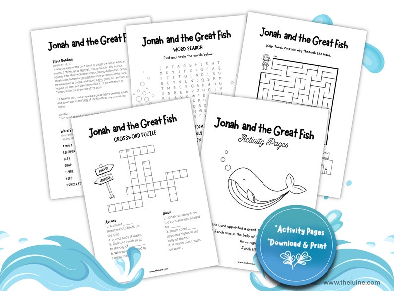 Jonah Activity Pages for Kids Bible Verse Worksheets Printable Sunday ...