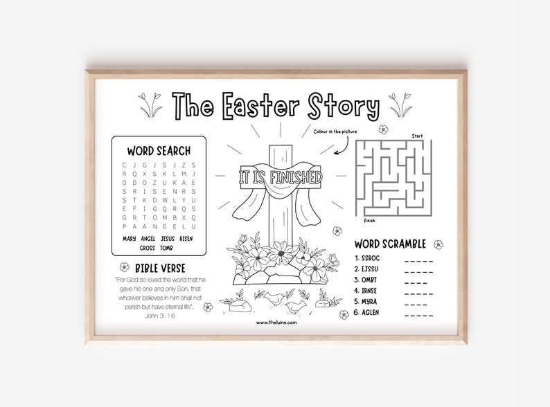 Easter Story Activity Placemat for Kids Bible Verse Activity Sheets ...