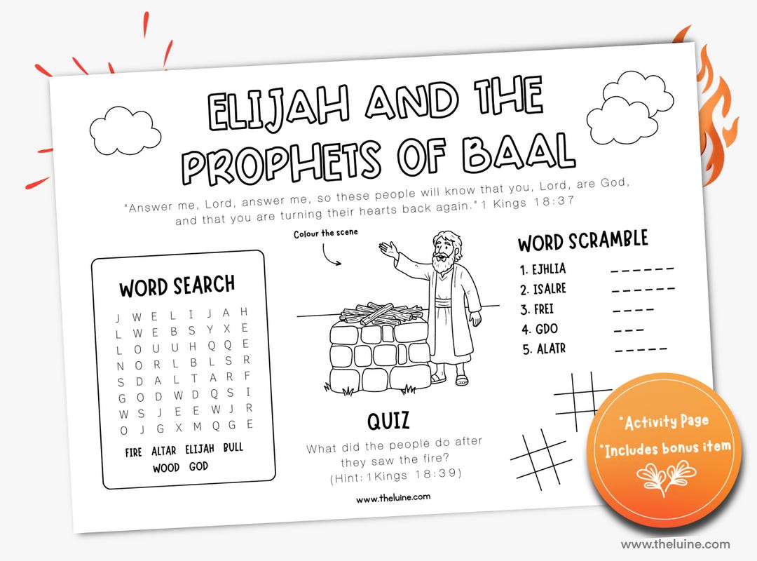 Elijah and the Prophets of Baal Activity Placemat for Kids | Bible ...