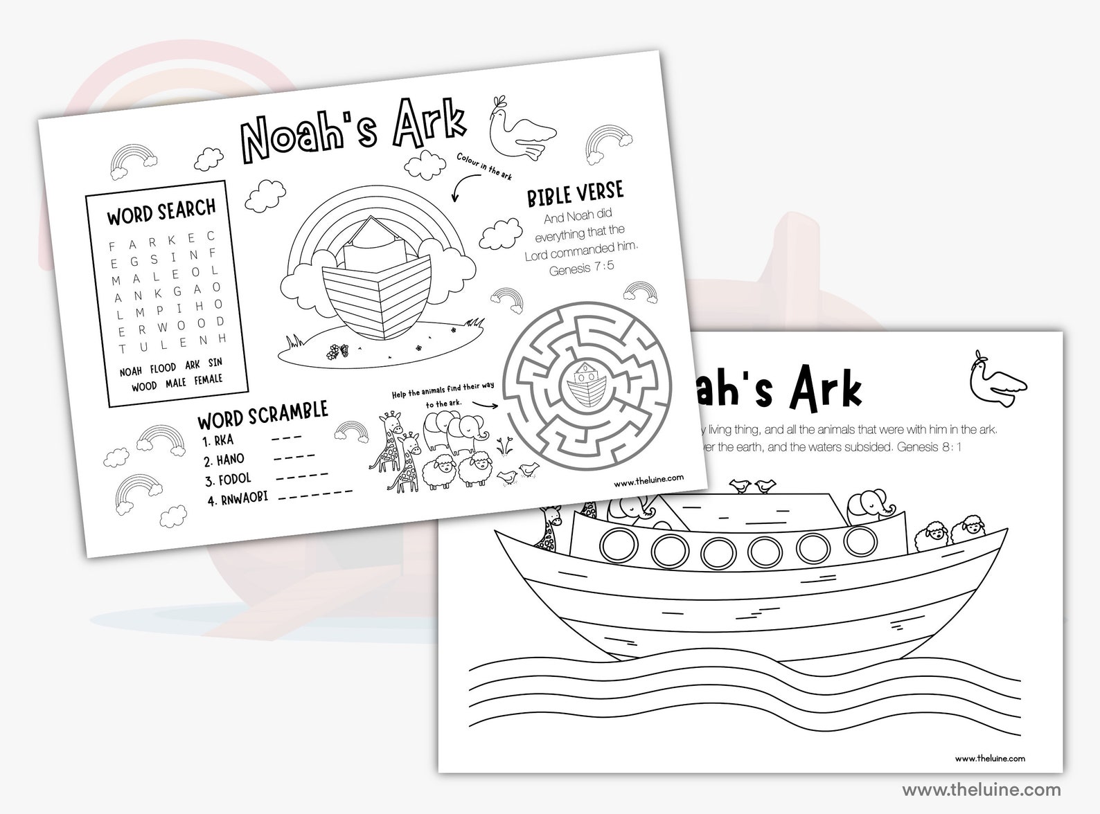 Noah’s Ark Activity Placemat for Kids Bible Verse Activity Sheets ...