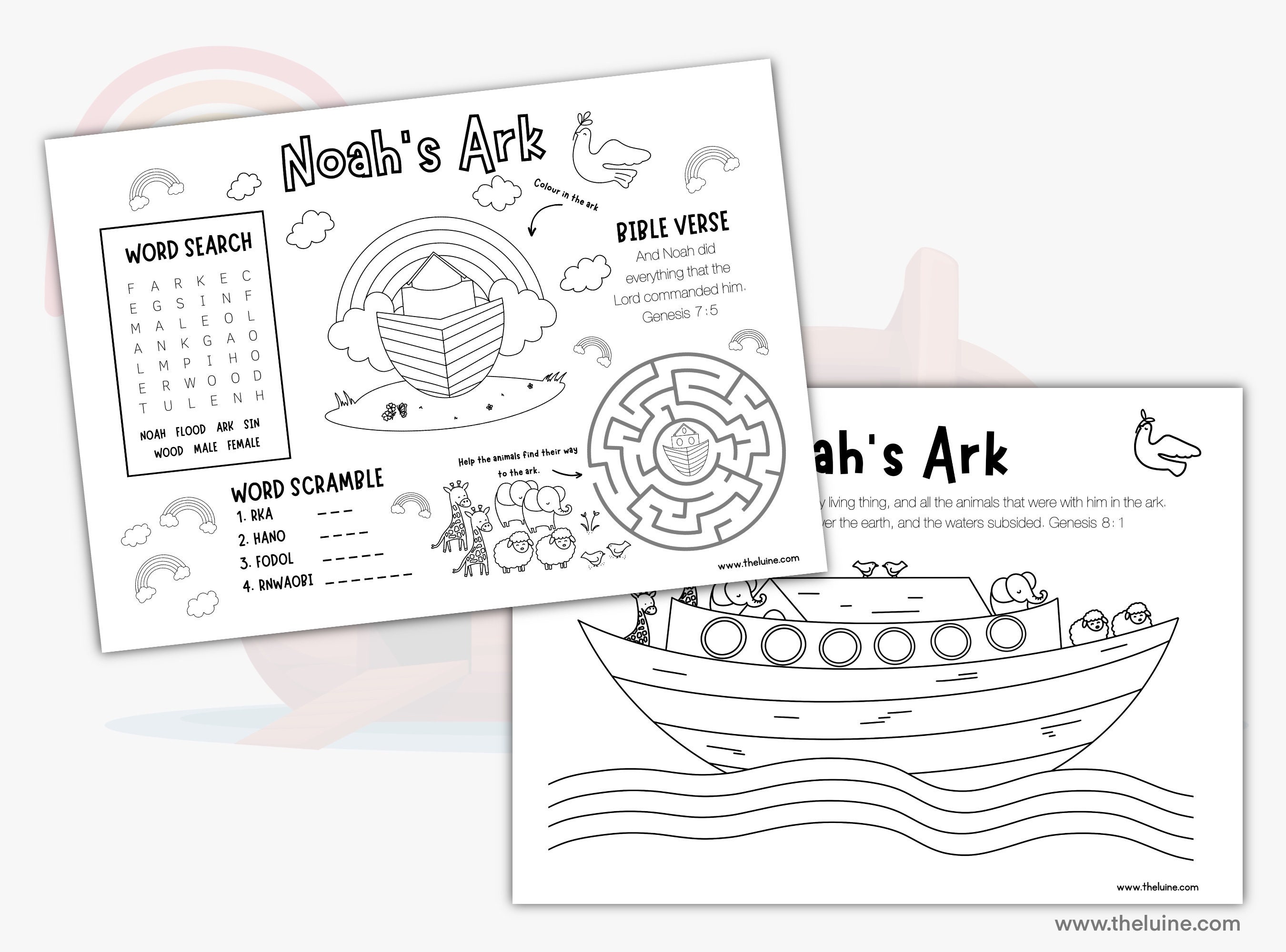 Noah’s Ark Activity Placemat for Kids Bible Verse Activity Sheets ...