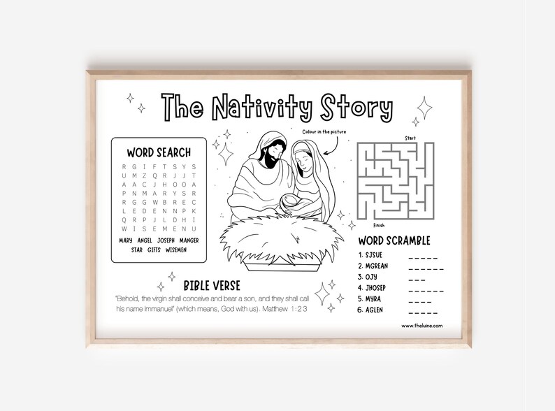 Nativity Printable for Kids Bible Verse Activity Sheets Sunday School ...