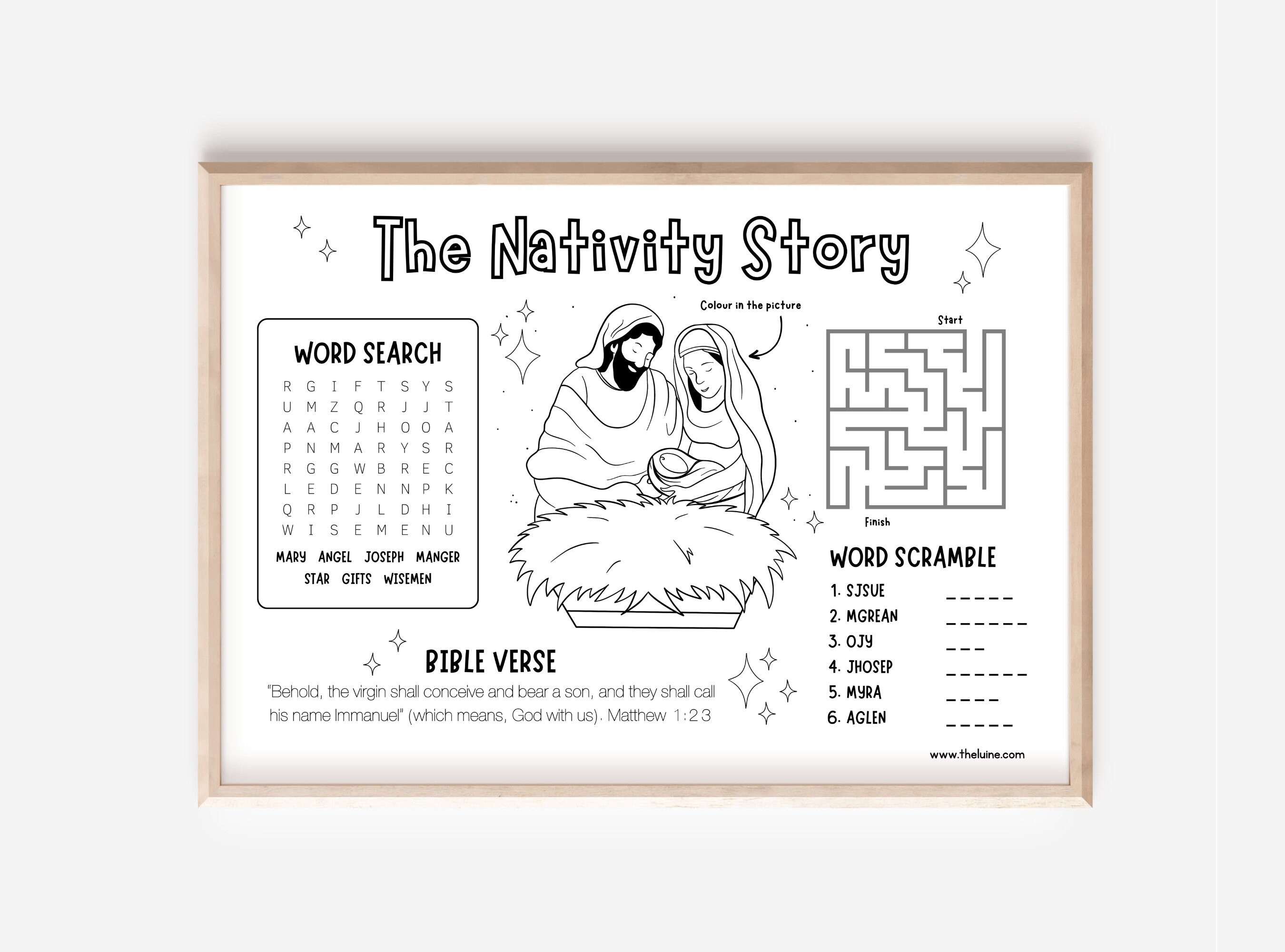 Nativity Printable for Kids Bible Verse Activity Sheets Sunday School ...
