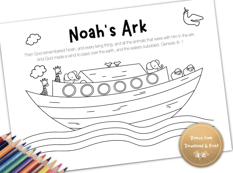 Noah’s Ark Activity Placemat for Kids Bible Verse Activity Sheets ...