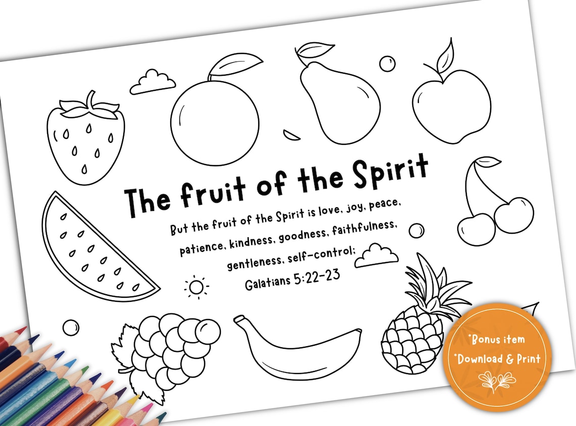 Fruit of the Spirit Activity Placemat for Kids Bible Verse Activity ...