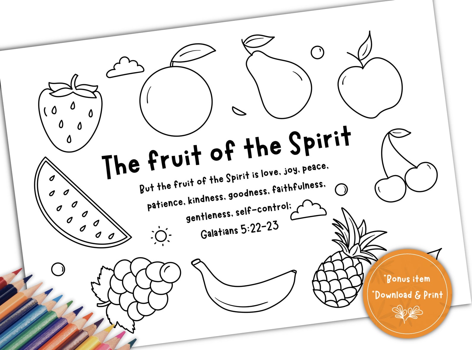 Fruit of the Spirit Activity Placemat for Kids Bible Verse Activity ...