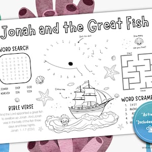Jonah Activity Sheet for Kids | Bible Verse Coloring (PDF) - Etsy