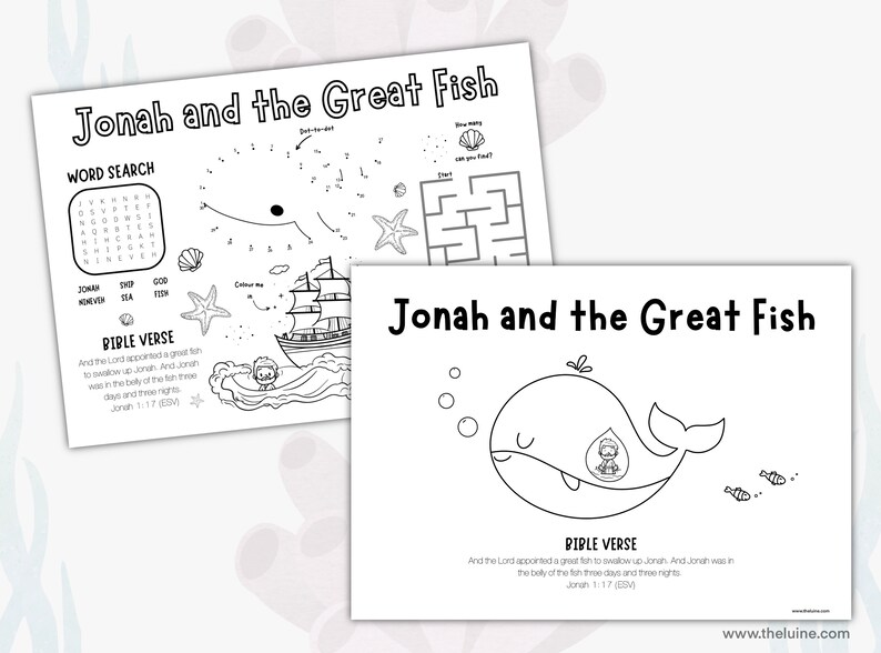 Jonah Activity Placemat for Kids Bible Verse Activity Sheets Printable ...