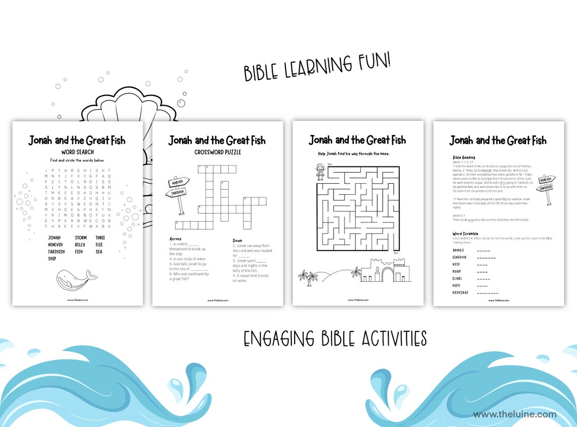 Jonah Activity Pages for Kids Bible Verse Worksheets Printable Sunday ...