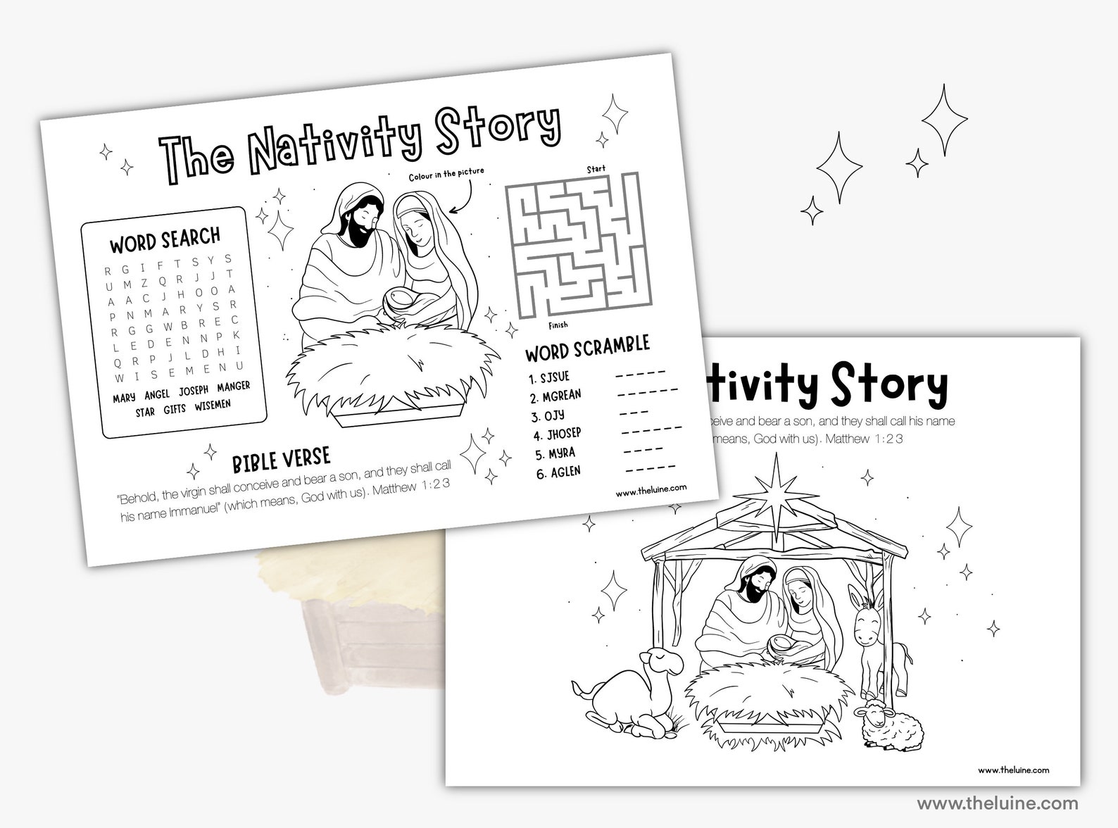 Nativity Printable for Kids Bible Verse Activity Sheets Sunday School ...